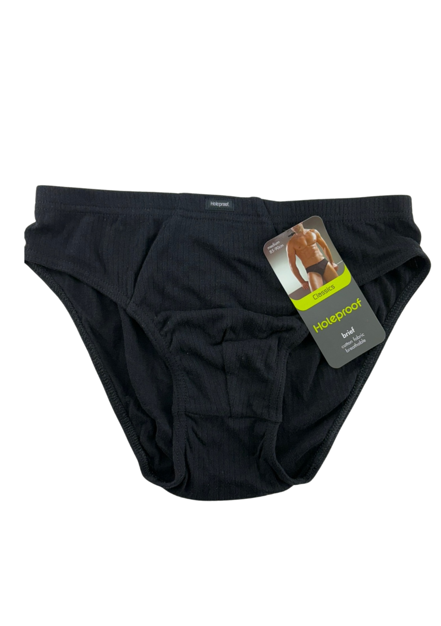 -Holeproof Mens Rib Cotton Briefs Classic Shape M Medium Black 85 - 90 ...